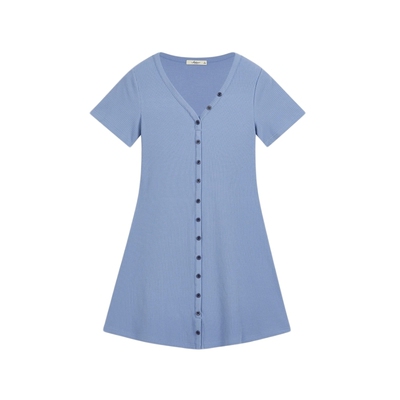 班尼路日系甜美风V领纯色针织连身裙女休闲时尚裙子夏季新款