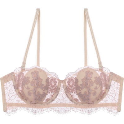 BOTHYOUNG无肩带内衣女大胸显小文胸罩性感美罩法式薄款蕾丝抹胸