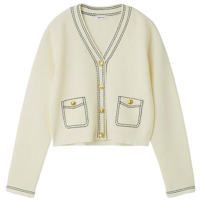 FRAY I.D2025秋冬新品优雅时尚V领金扣短款针织开衫FWNT254213