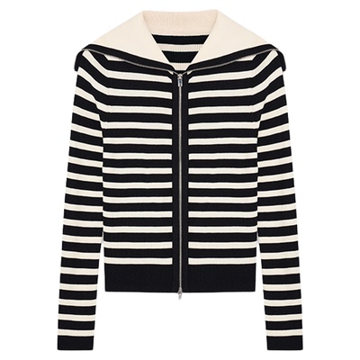 HPLY荷比俪2025秋新款女可机洗绵羊毛经典黑白条纹时尚通勤羊毛衫