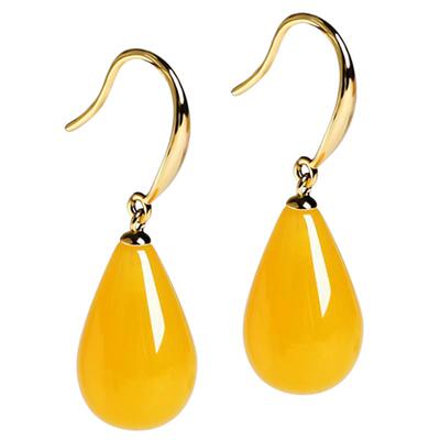 蜜蜡水滴耳环鸡油女琥珀