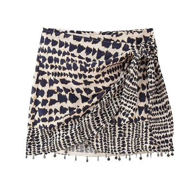 Irregular lace up printed skirt for women 不规则系带印花短裙