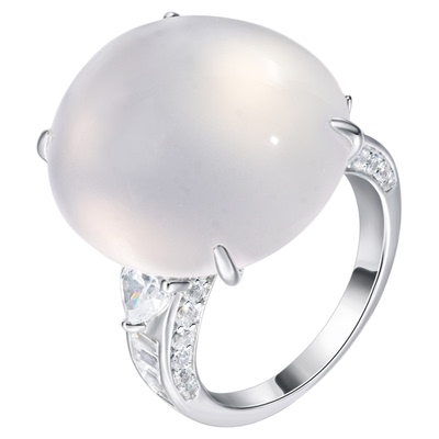 VISING珠宝天然俄冰石英质玉俄罗斯玻璃种巨无霸鸽子蛋戒指指环