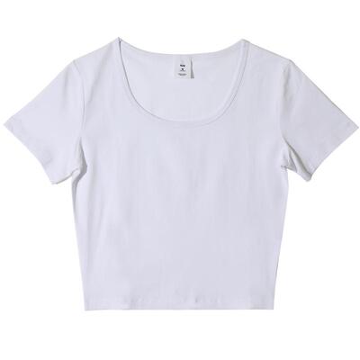纯棉紧身白色t恤短袖高腰露体恤