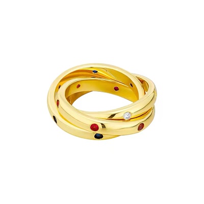 芳伶大哥同款戒指经典三环中古彩色宝石时髦气质复古戒指女新款