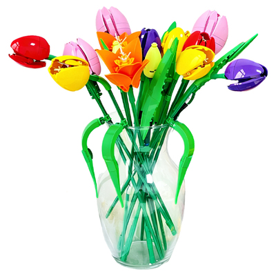 郁金香积木花束透明玻璃花瓶摆件