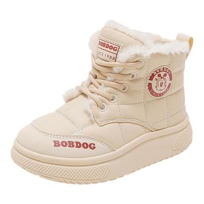 巴布豆童鞋儿童雪地靴男童秋冬款2025新款防水加绒棉鞋女儿童鞋子