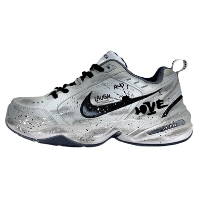 定制球鞋Nike Air Monarch 4 GreyLove皮革老爹鞋 男女同款 灰白