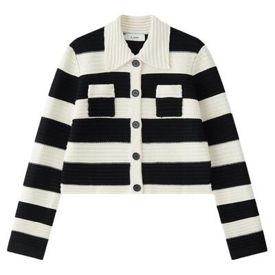 隐秘黑撞色双兜罗纹针织衫