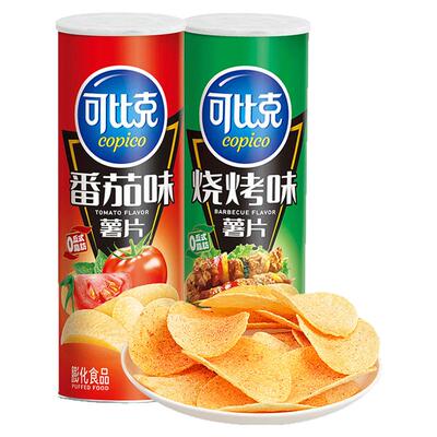可比克经典多口味90g原烧烤味膨化食品解馋休闲儿童零食薯片桶装2