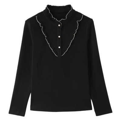 XWI/欣未小众设计感打底衫女2024年冬季爆款同款黑色显瘦内搭上衣