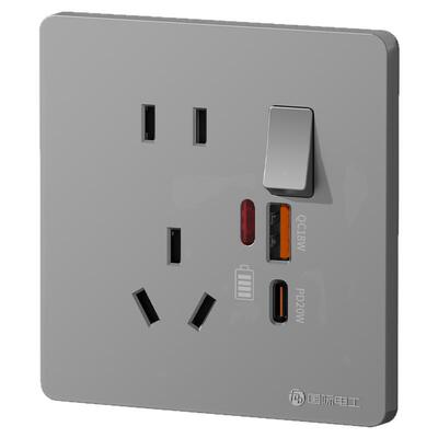 国际电工五孔双USB带开关快充20W