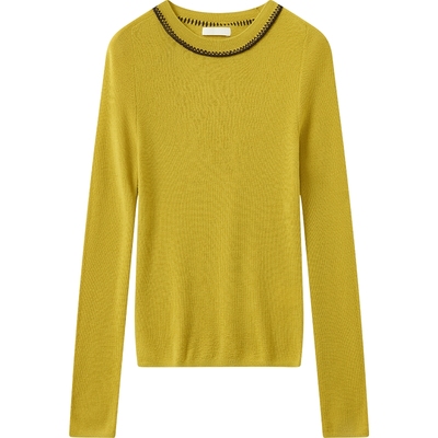 播修身圆领气质针织衫女秋冬显瘦黄色内搭上衣DDS4SD5189