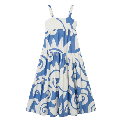 Strappy Print Flared Maxi Dress 吊带印花百褶连衣裙大摆长裙女