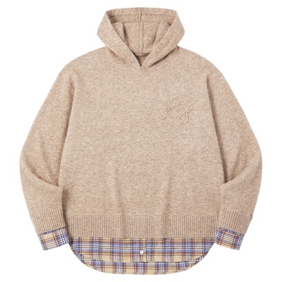 PSO Brand女装【假两件】可爱小狗针织格纹连帽女生毛衣外套保暖