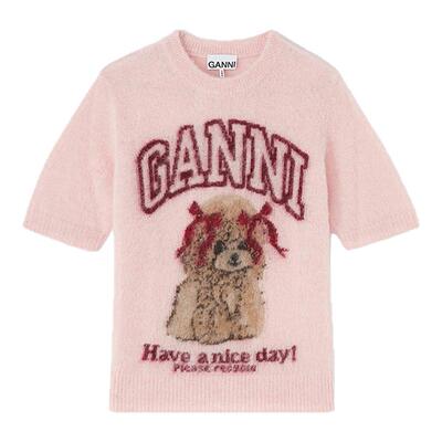GANNI女装 经典趣味卡通贵宾犬修身短袖针织衫毛衣 A1070093868