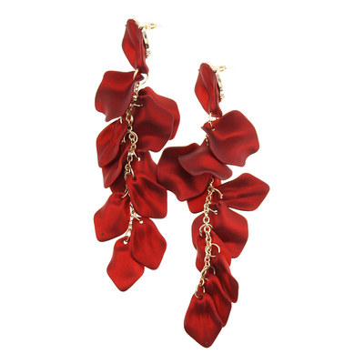 大红色花瓣流苏耳环夸张