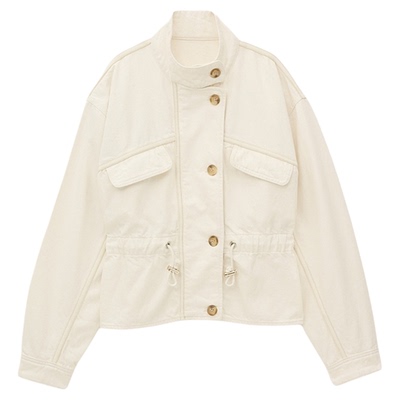 bash2026新款春季法式休闲米白色工装风抽绳收腰短外套女1E26CALO