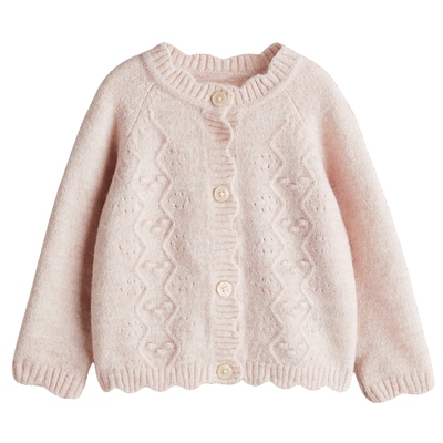 HM童装女婴针织衫春季内搭波浪边可爱毛衣开衫1318235