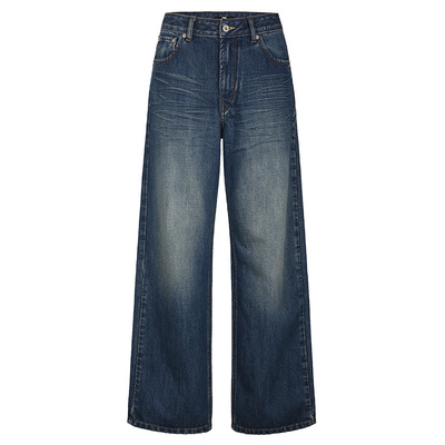 秋季蓝色做旧水洗磨毛长裤