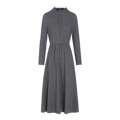 JESSIE格雷灰花边领收腰连衣裙女