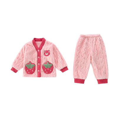 女童珊瑚绒睡衣套装秋冬季2025新