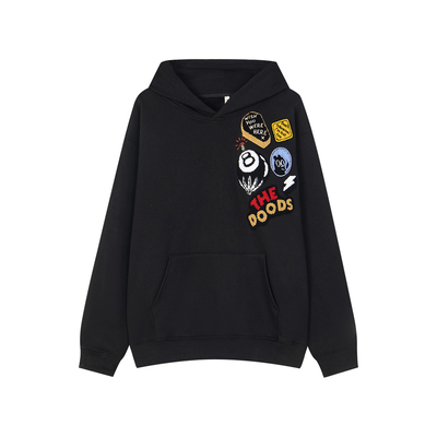 宽松美式街头刺绣植绒连帽卫衣