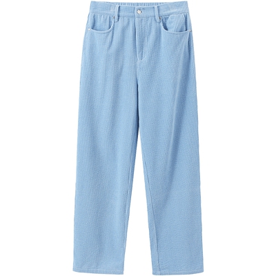 有兰冰河蓝直筒灯芯绒休闲裤