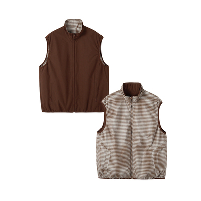 户外双面穿格纹高领薄夹克马甲