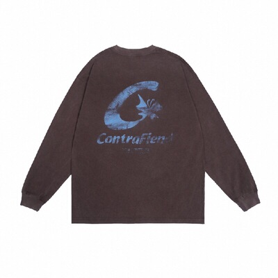 CONTRAFIEND小众设计感渐染大LOGO印花圆领长袖T恤 宽松休闲上衣