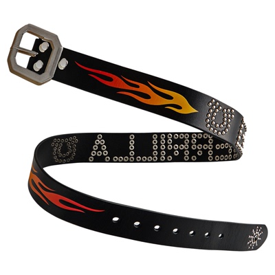 火焰雕刻镶嵌铆钉字母牛皮腰带