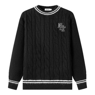 ESPRIT学院风黑色麻花纹针织衫