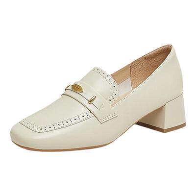 百思图春季新款商场同款简约百搭通勤乐福鞋粗跟女单鞋A3876AA5