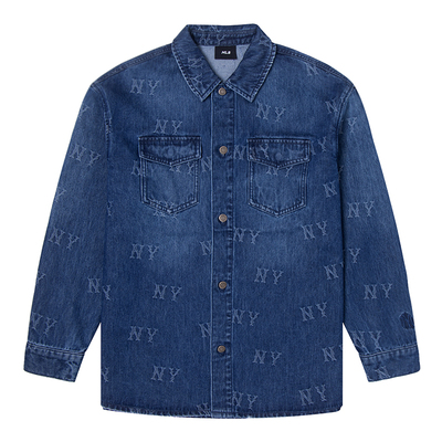 MLB牛仔外套男女装2025冬季新款运动服宽松满印衬衫夹克3ADRM0354