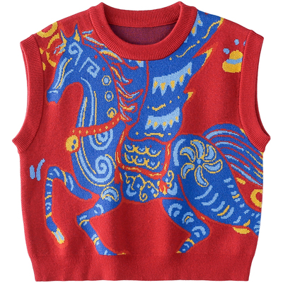 棉花堂儿童毛衣红马甲马年拜年服