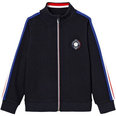 棉质条纹高领拉链开衫