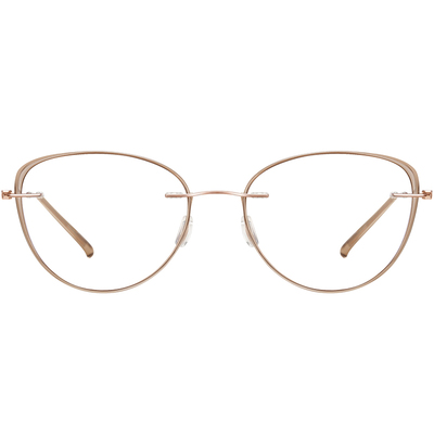 超轻茶色猫眼无边框眼镜女