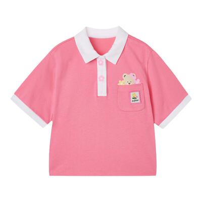 PawinPaw卡通小熊童装春夏季女童撞色POLO领短袖甜美T恤