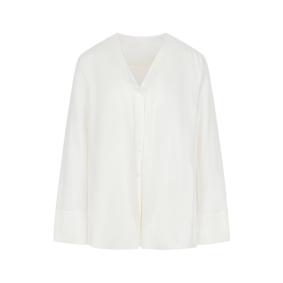 LESS设计感桑蚕真丝长袖V领衬衫