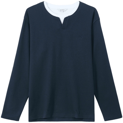 滨波休闲通勤双层领长袖T恤