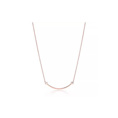 9.9新 Tiffany/蒂芙尼T系列笑脸装饰18K玫瑰金女款小号/大号项链