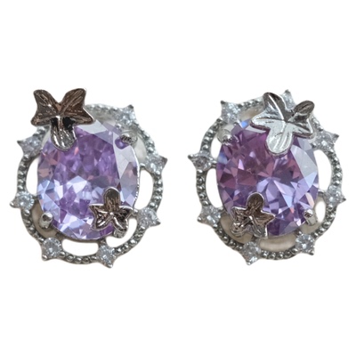 《普罗旺斯》复古轻奢宫廷风紫色蛋形锆石精致耳钉耳饰耳夹无耳洞