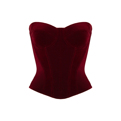 CORSELET深枣红倪妮蓝丝绒法式鱼骨胸衣外穿束腰塑身内搭抹胸上衣