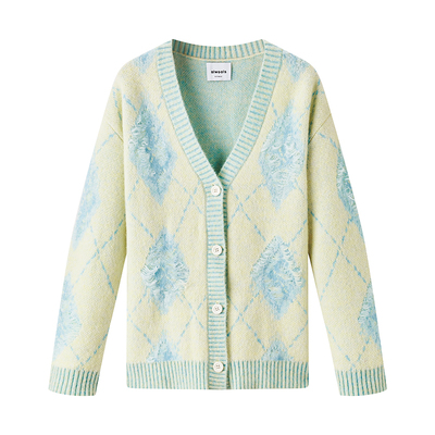 ALWOOLS2025早春蛇年胶囊不规则菱格纹针织开衫羊毛衫外穿女毛衣