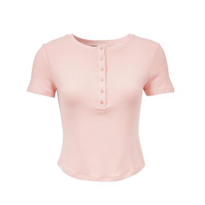 vq区绫致Vero ModaT恤2025秋冬新款纽扣领口修身纯色短款上衣