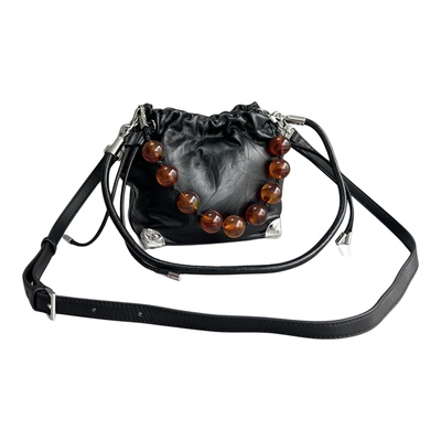 洋气时尚真皮软糯小众抽绳水桶包