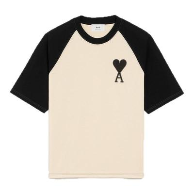 【季末甄选】Ami Paris 男女同款黑色ADC插肩袖T恤 黑白熊猫短袖