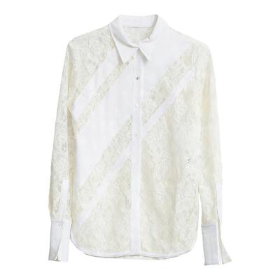3.1 Phillip Lim 女士蕾丝拼接衬衫长袖翻领透视上衣银泰 301596