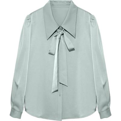 法式减龄缎面飘带领衬衫
