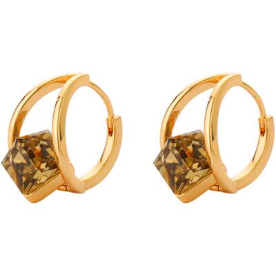 茶色水晶耳环女生小众几何独特设计k金色时尚气质立方体耳坠耳饰